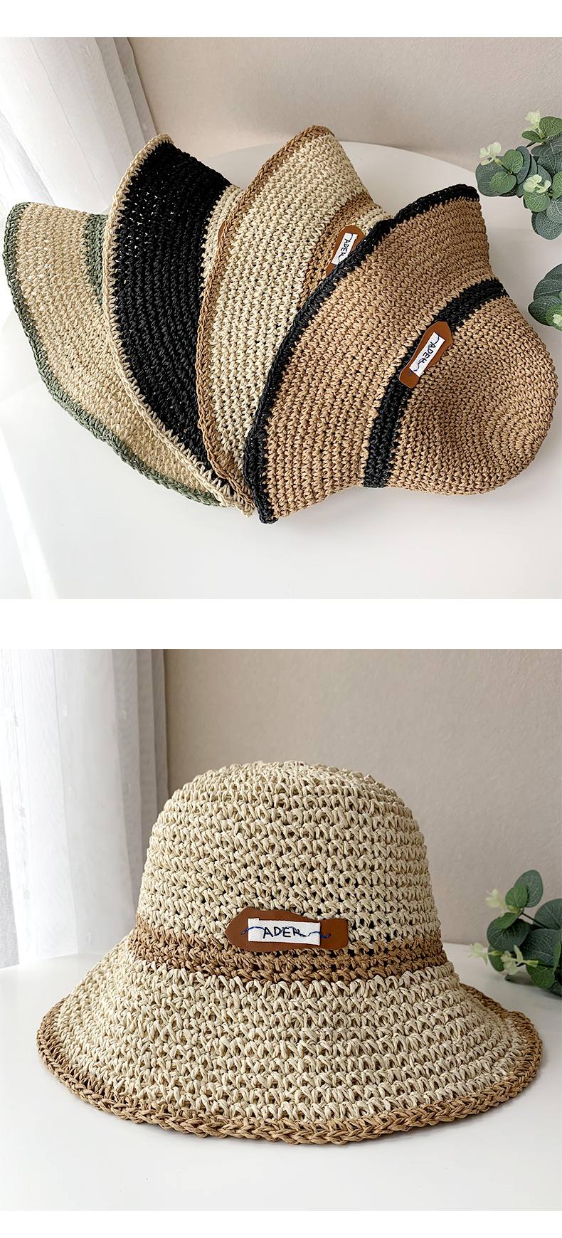 2-Tone Sun Bucket Straw Hats > Straw Hats, Summer Hat > Mezon Handbags