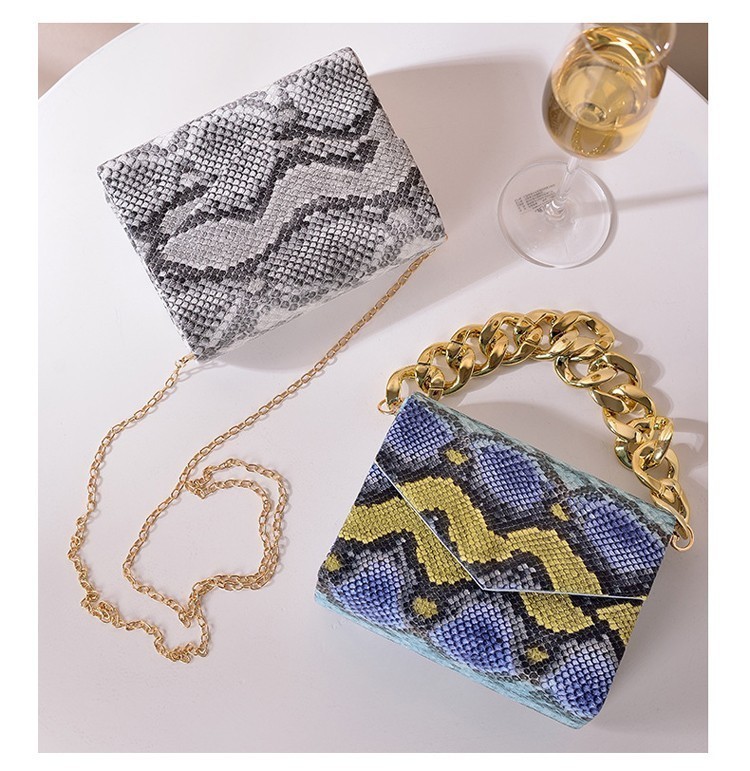 GOLD CHAIN HANDLE SNAKE PRINT SHOULDER SATCHEL BAG 17342 > Croc ...