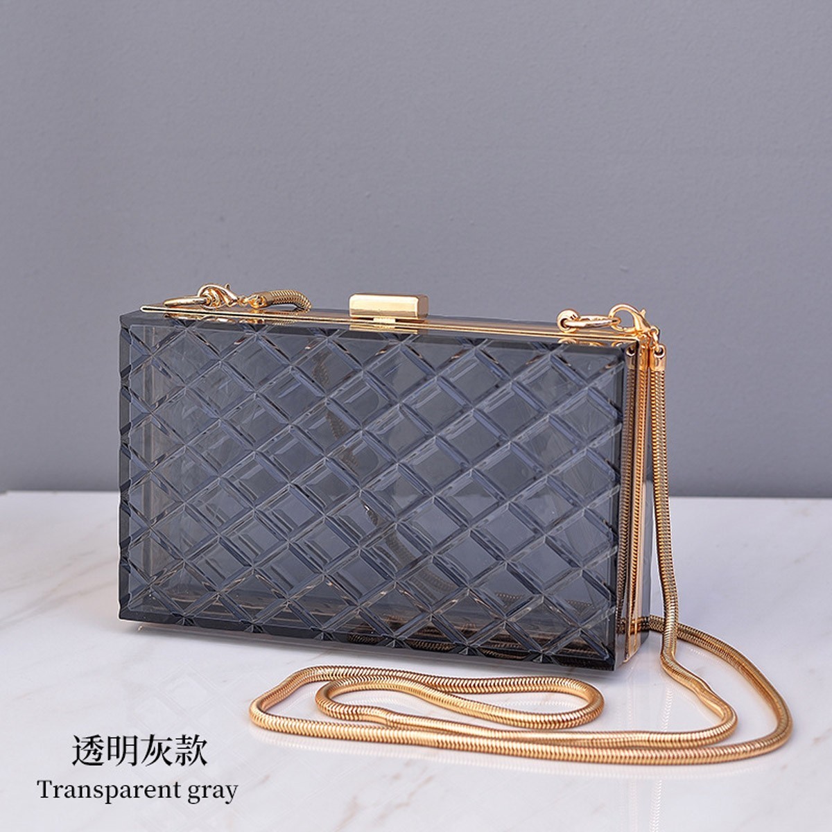 CLEAR ACRYLIC BOX CLUTCH WITH CHAIN > Boutique Handbags > Mezon Handbags