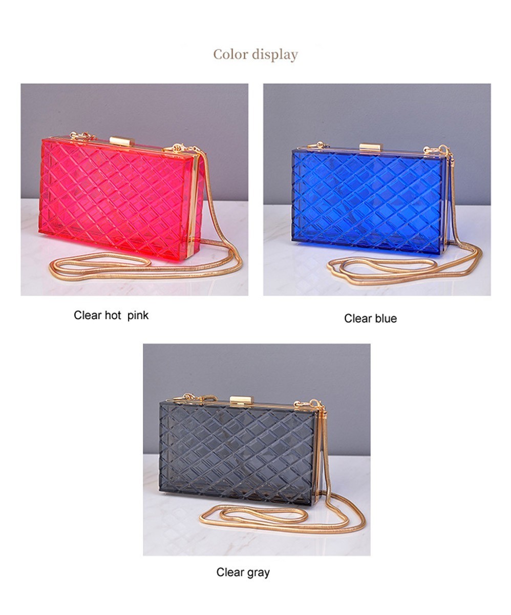 CLEAR ACRYLIC BOX CLUTCH WITH CHAIN > Boutique Handbags > Mezon Handbags