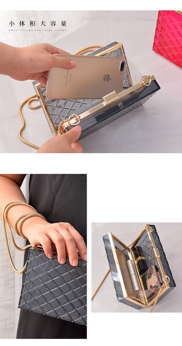 CLEAR ACRYLIC BOX CLUTCH WITH CHAIN > Boutique Handbags > Mezon Handbags