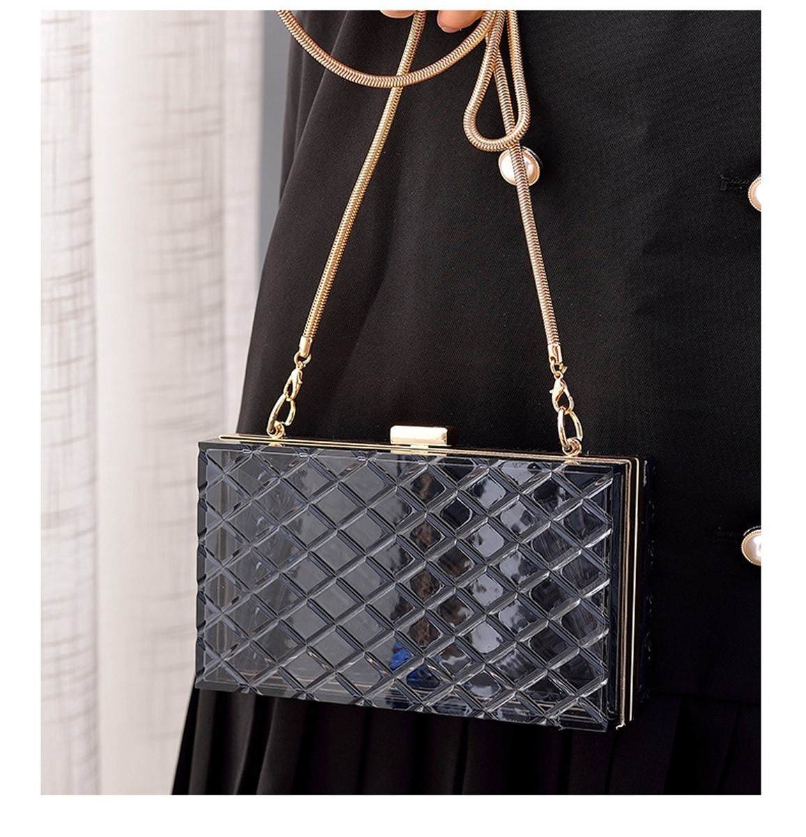 CLEAR ACRYLIC BOX CLUTCH WITH CHAIN > Boutique Handbags > Mezon Handbags
