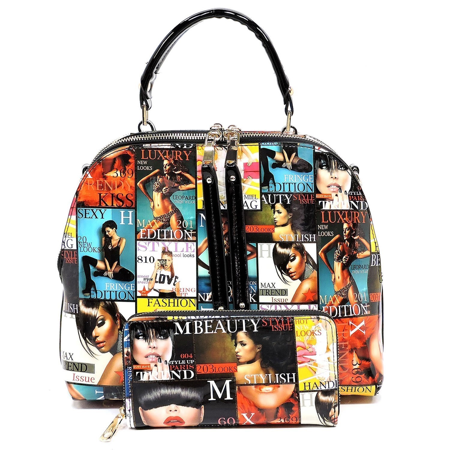 2-in-1 Magazine Cover Collage Dome Satchel FW-PSS0041W > Magazine ...