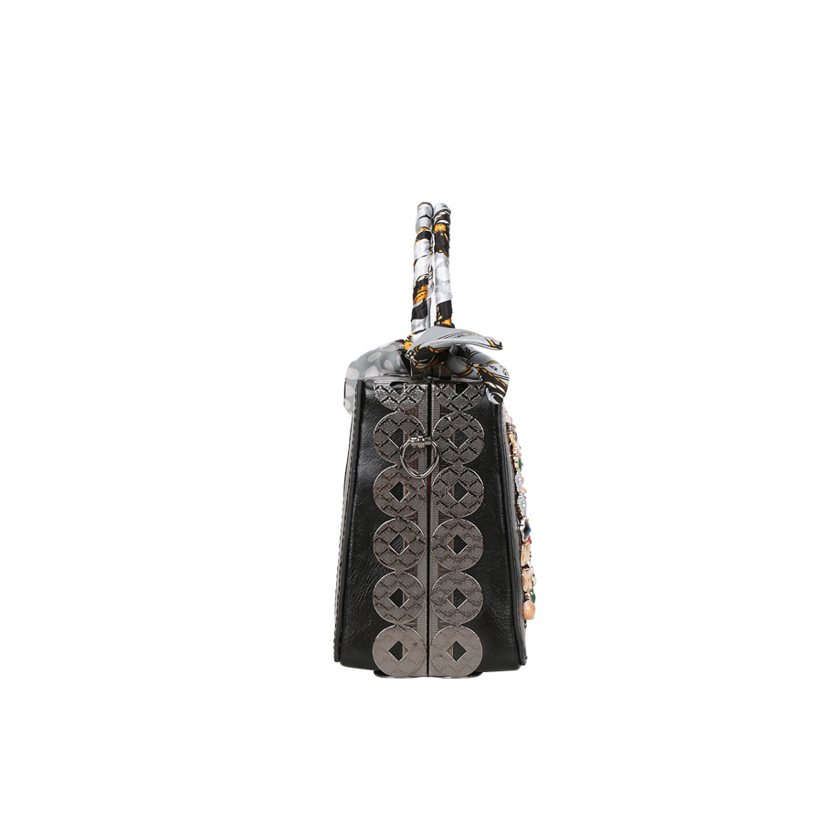 Gemstone & 3D Chrams Accent Scarfed Metal Frame Handbag > Evening Bags ...