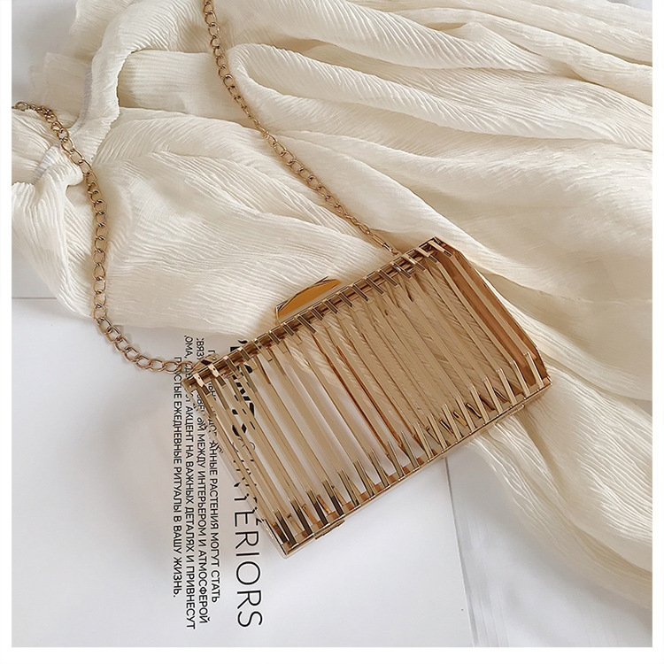 Vertically-lined All Metal Frame Clutch Bag > Evening Bags > Mezon Handbags