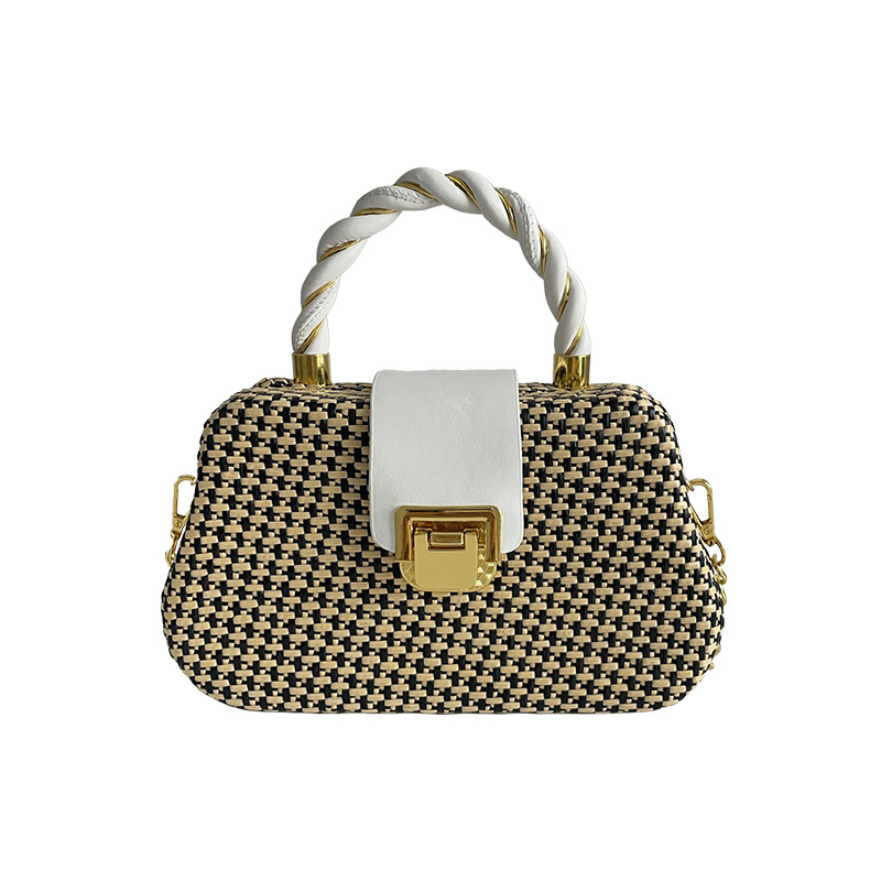 HOUNDSTOOTH FABRIC BOXY BAG > Satchel > Mezon Handbags