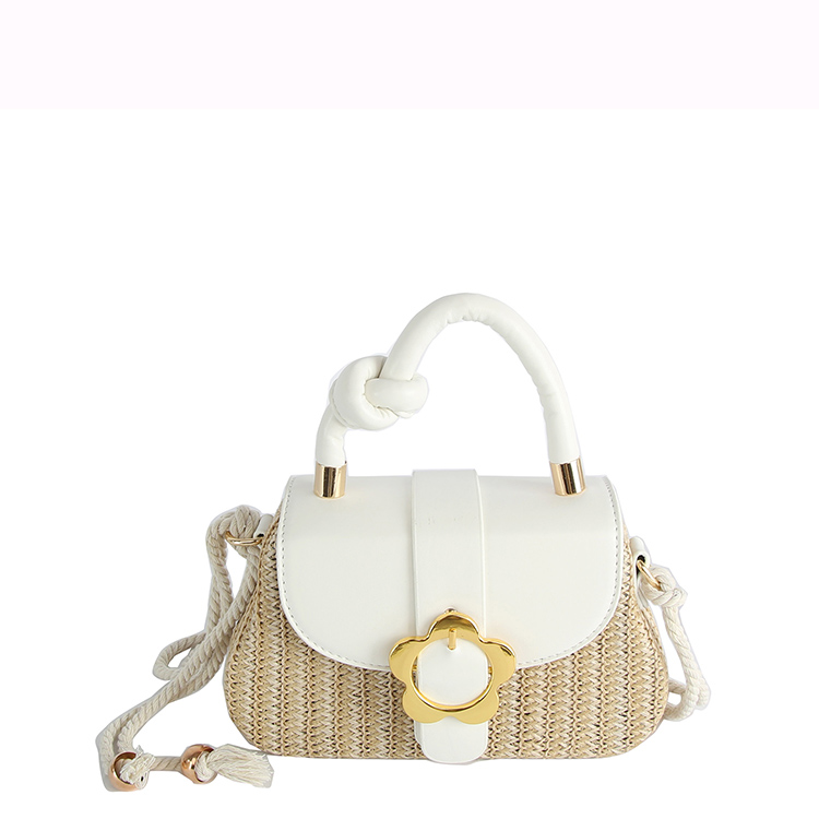 Flower Buckle Flap Straw Satchel > Satchel > Mezon Handbags