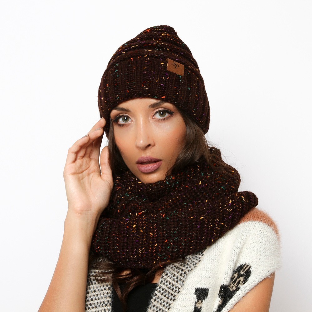 TRENDY SPECKLED BEANIE WITH INFINITY SCARF SL-1079HTK > Winter Beanies ...