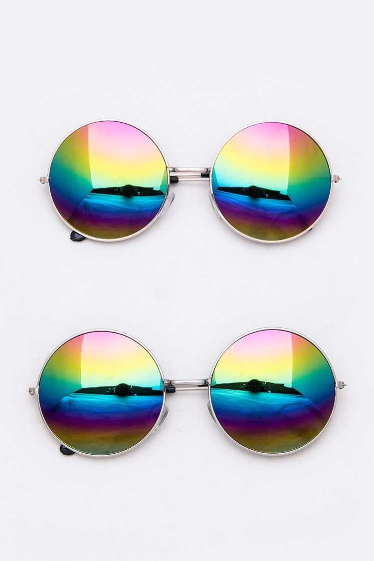 Pack of 12 Rainbow Tint Round Sunglasses Set LA-689RB > Mezon Handbags