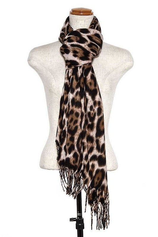 OBLONG ANIMAL PRINT FRINGE SCARF AB-179915 > Scarves > Mezon Handbags