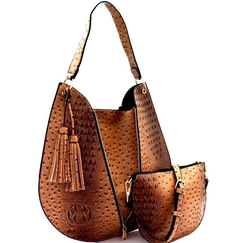 Zipper Accent Ostrich Embossed 2 in 1 Hobo MH-LHU163 > Boutique ...