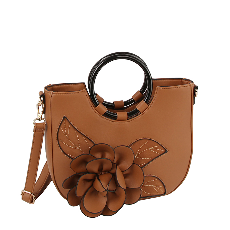 3D Flower Round Top Handle Satchel > Fashion Handbags > Mezon Handbags