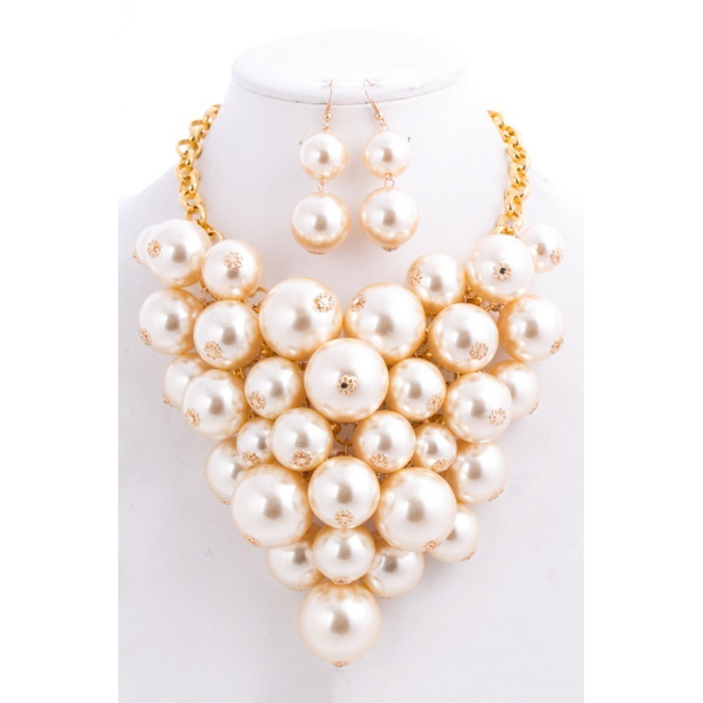 CHUNKY PEARL NECKLACE SET SL-N2257 > Fashion Necklaces > Mezon Handbags