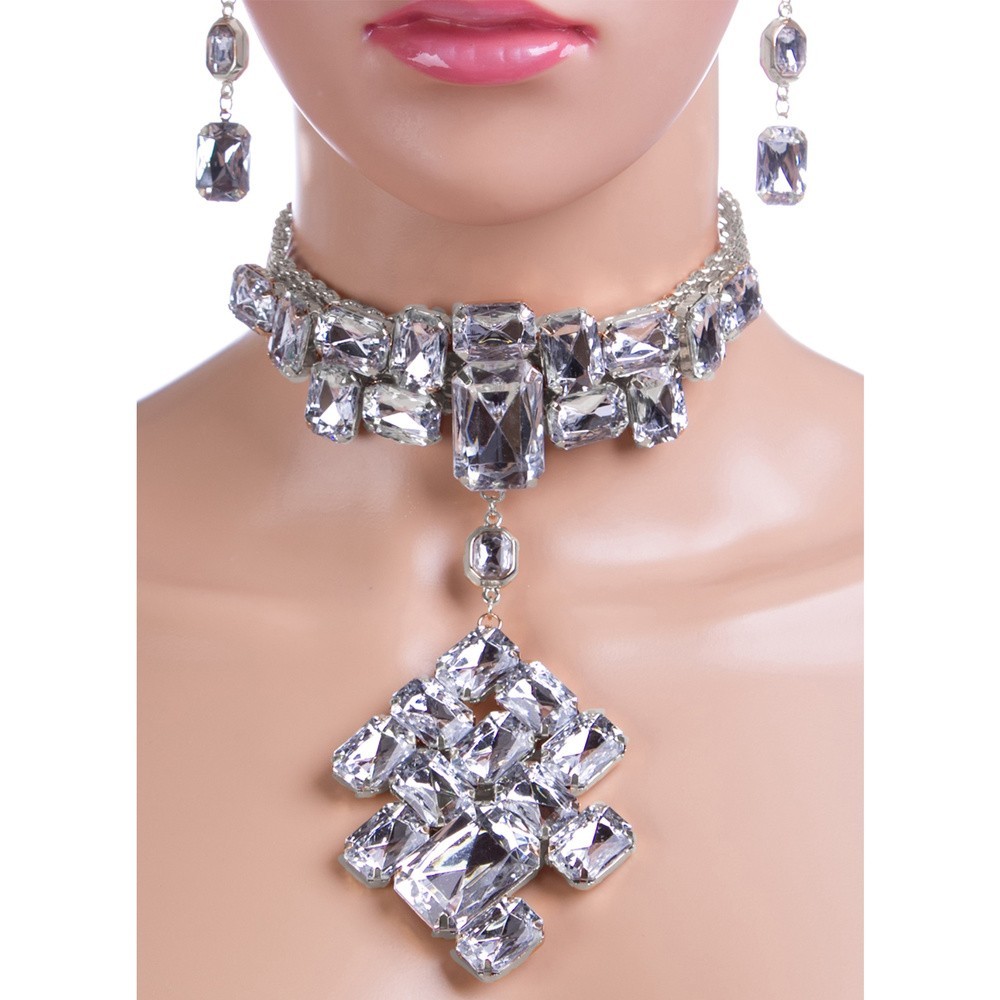 RHINESTONE CHOKER DROP NECKLACE SET SLN4035 > Fashion Necklaces > Mezon ...