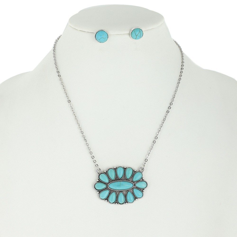 CAPTIVATING WESTERN TURQUOISE CONCHO PENDANT NECKLACE AND EARRINGS SET ...