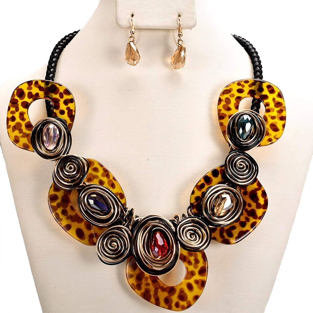 Leopard Print TORTOISE SHELL WIRED BEADED GEM SET > Fashion Necklaces ...