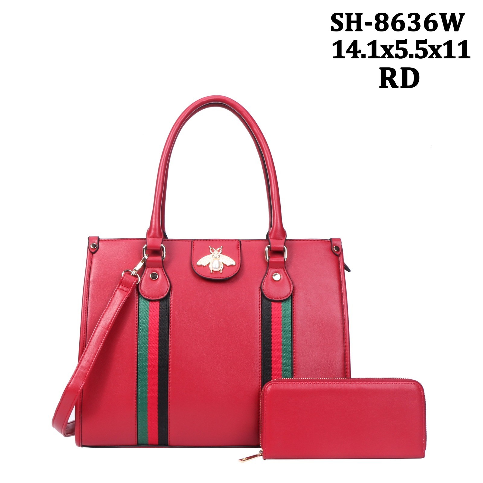 2 IN 1 TOP HANDLE QUEEN BEE STRIPED SATCHEL WALLET SET SH-8636W ...
