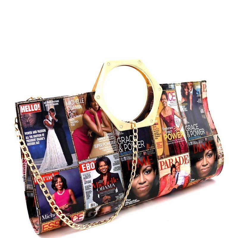 Magazine Print Patent Metal Handle Clutch MH-PQ035 > Magazine Handbags ...