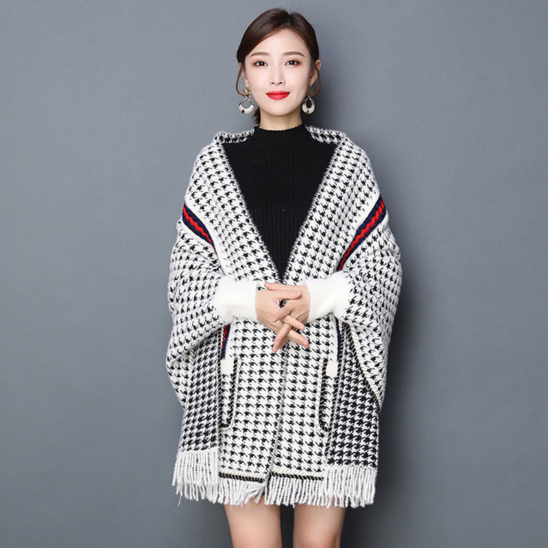 Checkers Striped Shawl Poncho with arm holes > Scarves > Mezon Handbags