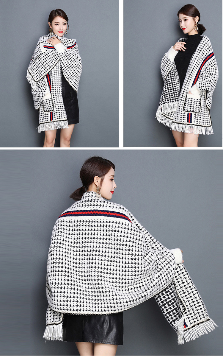 Checkers Striped Shawl Poncho with arm holes > Scarves > Mezon Handbags