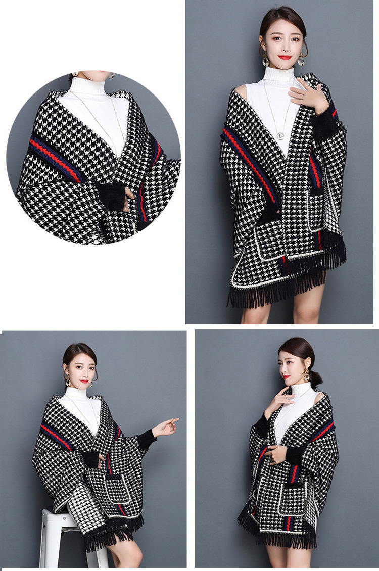 Checkers Striped Shawl Poncho with arm holes > Scarves > Mezon Handbags