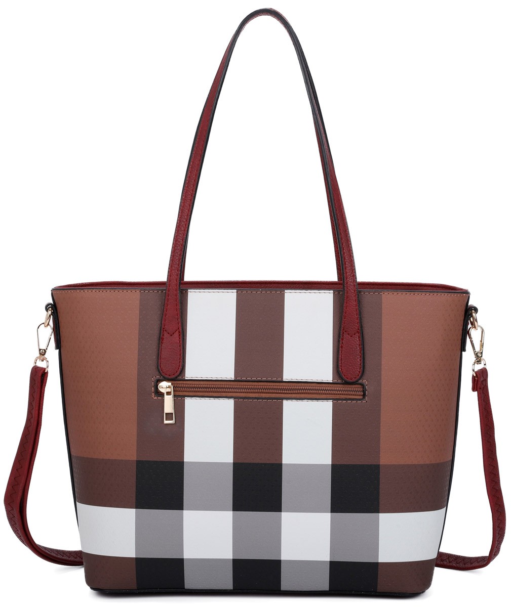3 In 1 Checker Design Tote Wallet Set > Fashion Handbags > Mezon Handbags