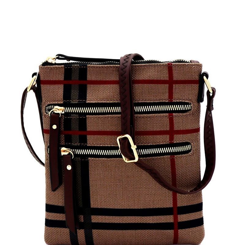 Multi-Zip Check Linen Cross Body MH-DX0073 > Messenger Bags ,Cross Body ...