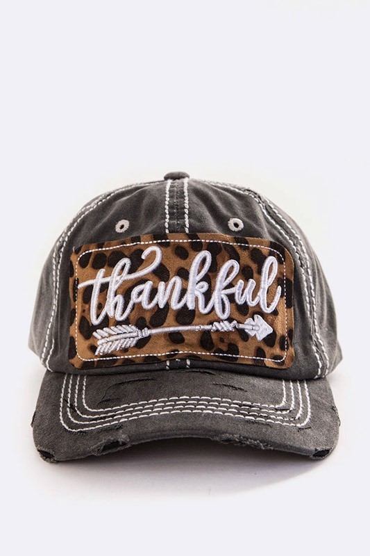 Thankful Leopard Print Patch Distress Cotton Cap LAT13THK06 > Hats ...
