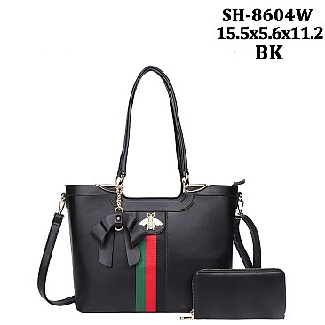 Striped Queen Bee Accent Tote Wallet Set SH-8604W > Wallets > Mezon ...