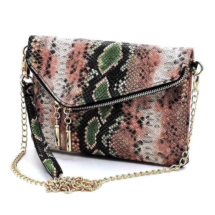 Asymmetrical Multi-Color Snake Print Flap Clutch Shoulder Bag FW-SLM023 ...