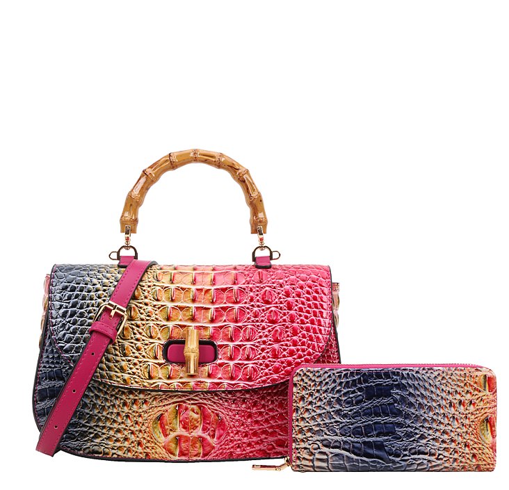2 in 1 Large Crocodile Twist Lock Tie-dyed Satchel Wallet Set > Croc ...