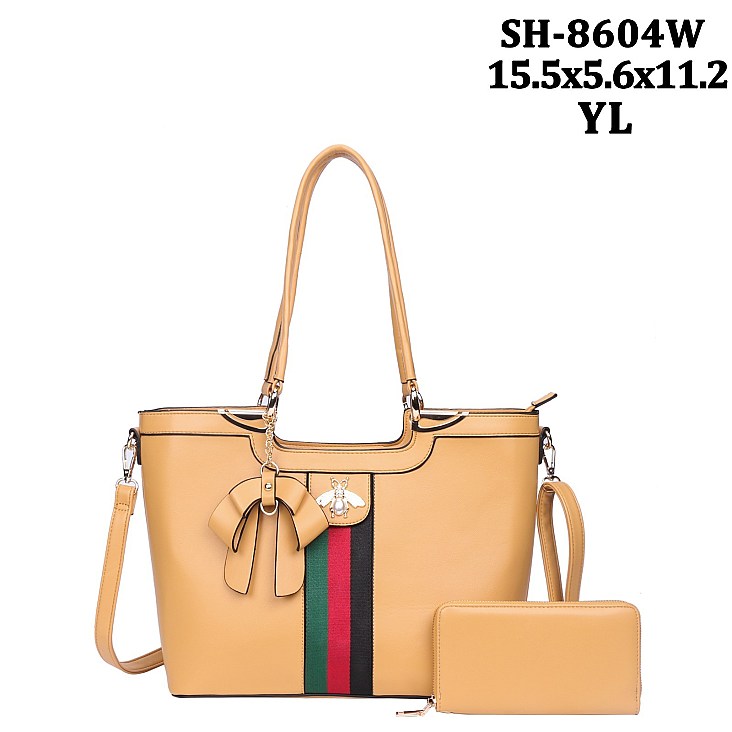 Striped Queen Bee Accent Tote Wallet Set SH-8604W > Wallets > Mezon ...