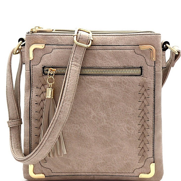 Modish Braided Tassel Accent Multi-Compartment Cross Body MH-BW2134A ...