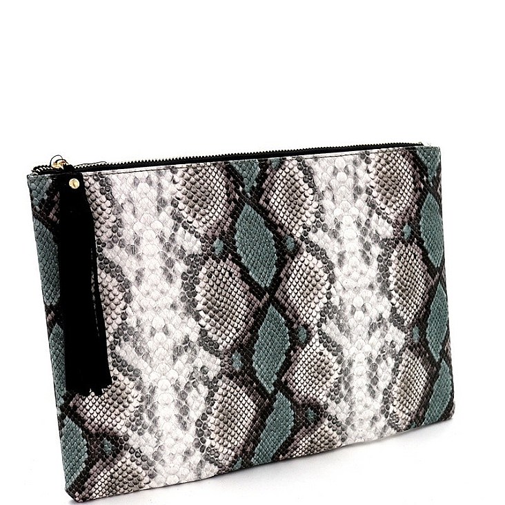 SNAKE PRINT TASSEL CLUTCH MH-PPC6847 > Fashion Handbags > Mezon Handbags